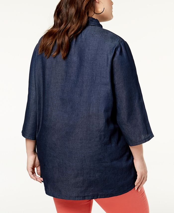 Say What? Trendy Plus Size Cotton Embroidered Denim Top - Macy's