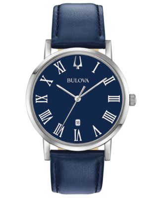 Bulova Men's American Clipper Navy Leather Strap Watch 40mm - Macy's