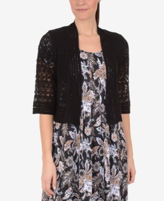 NY Collection Pointelle-Knit Cropped Cardigan - Macy's