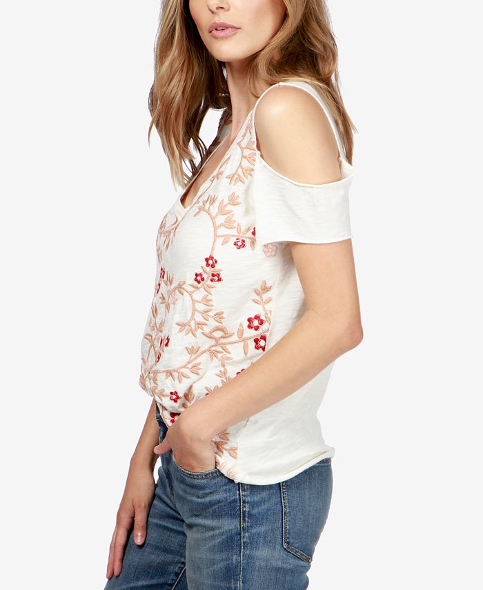 Lucky Brand Cotton Cold-Shoulder Embroidered Top - Macy's
