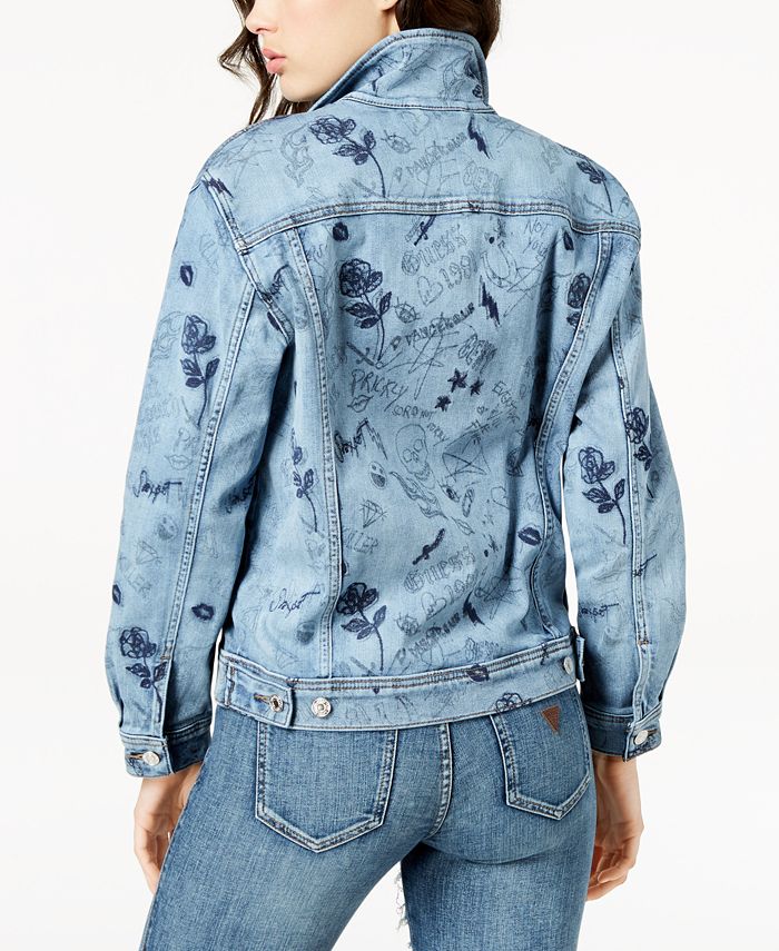 GUESS Doodle Art Printed Denim Jacket - Macy's