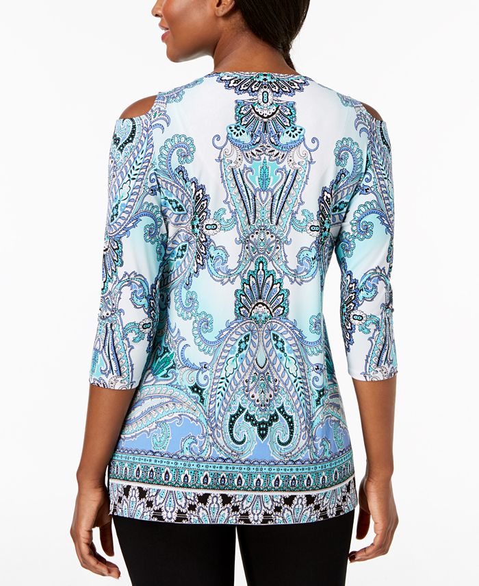 JM Collection Petite Printed Cold-Shoulder Keyhole Tunic, Created for ...