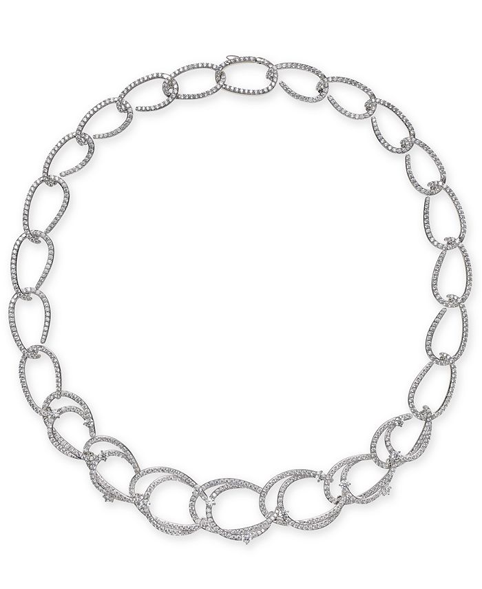 Danori Silver-Tone Pavé Link 16" Collar Necklace, Created for Macy's ...