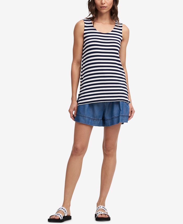 DKNY Button-Trim Striped Tank Top - Macy's
