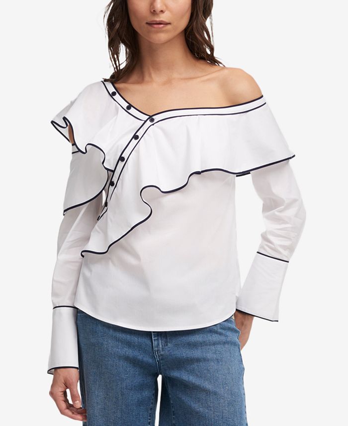 DKNY One-Shoulder Ruffled Shirt - Macy's