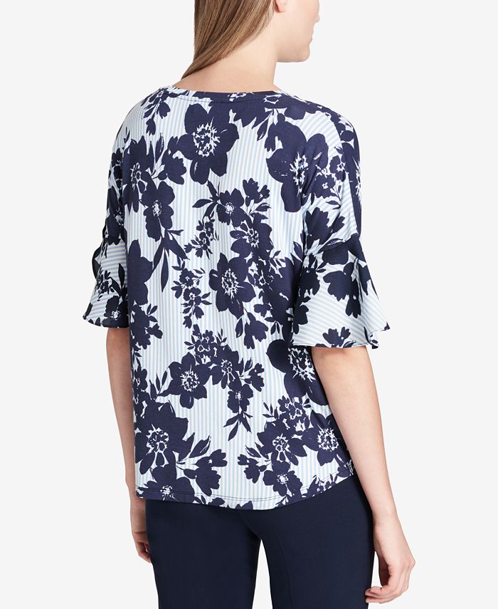Calvin Klein Printed Ruffle-Sleeve Top - Macy's