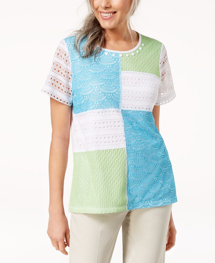 Alfred Dunner Embellished Patchwork Contrast Top - Macy's