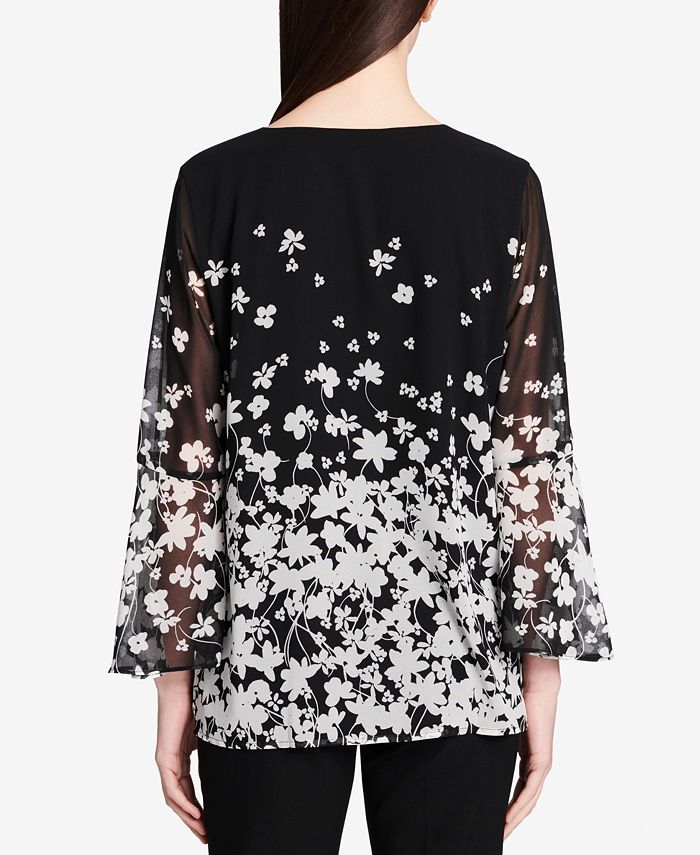 Calvin Klein Printed Mesh Bell-Sleeve Top - Macy's