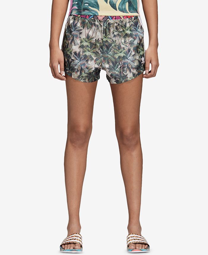 adidas Satin Printed High-Waist Shorts - Macy's