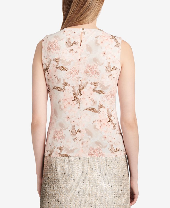 Calvin Klein Printed Pleat-Neck Shell - Macy's