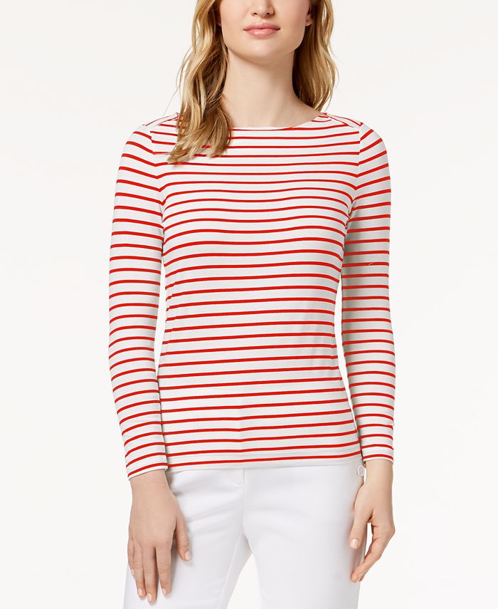 Anne Klein Striped Boat-Neck Top - Macy's