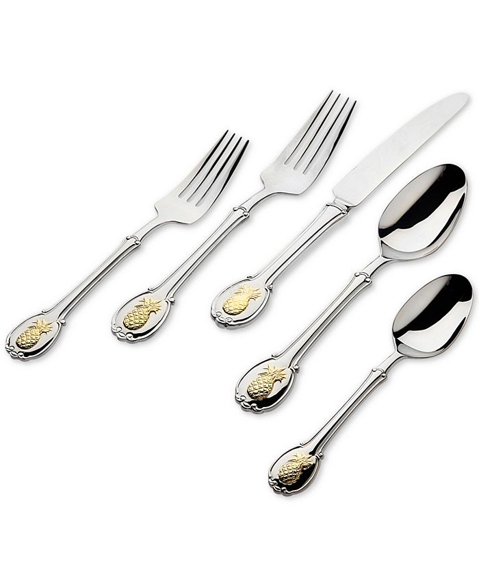 Godinger Pineapple Gold Accented 20-Pc. Flatware Set, Service for 4 ...