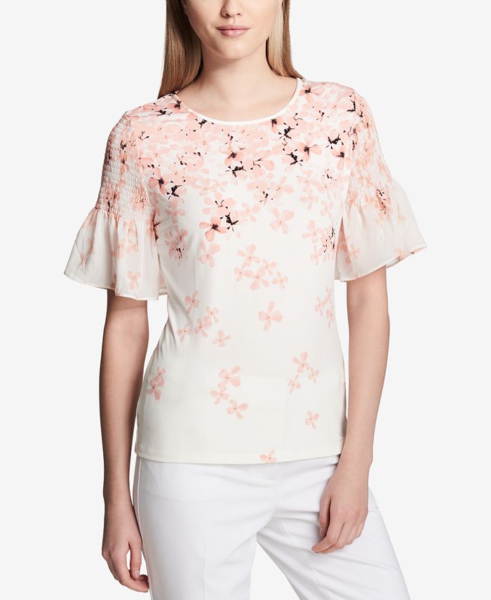 Calvin Klein Ruffled-Sleeve Top - Macy's