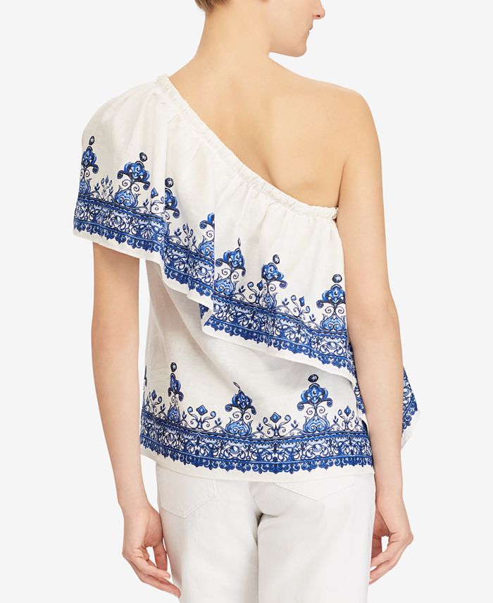 Lauren Ralph Lauren One-Shoulder Linen Top - Macy's