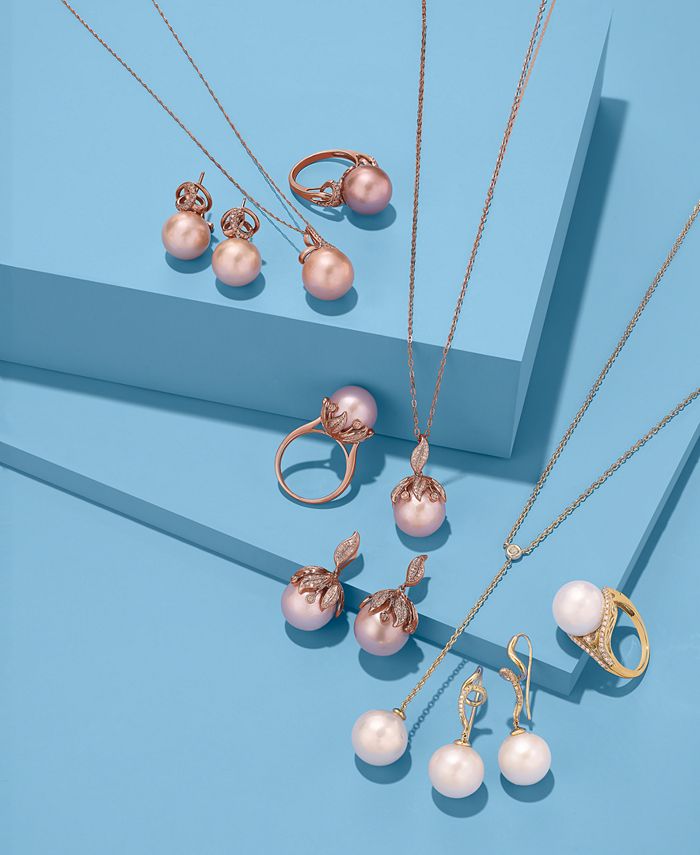 Honora Cultured Ming Pearl (14mm) & Diamond Accent 18" Pendant Necklace ...