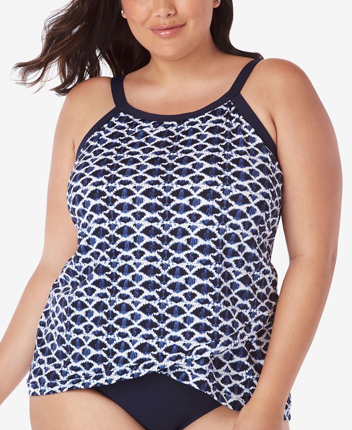 Swim Solutions Plus Size Indigo Cloud Underwire Crossover Tankini Top ...