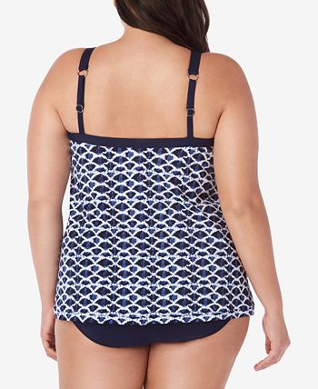 Swim Solutions Plus Size Indigo Cloud Underwire Crossover Tankini Top ...