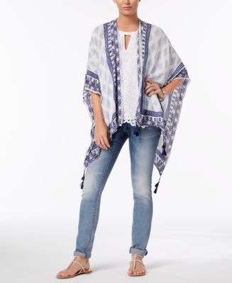 I.N.C. Medallion-Print Tassel Cover-Up & Cape, Created for Macy's - Macy's