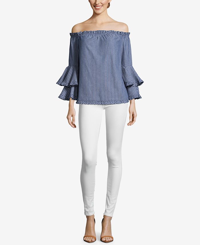 ECI Cotton Off-The-Shoulder Ruffle-Sleeve Top - Macy's
