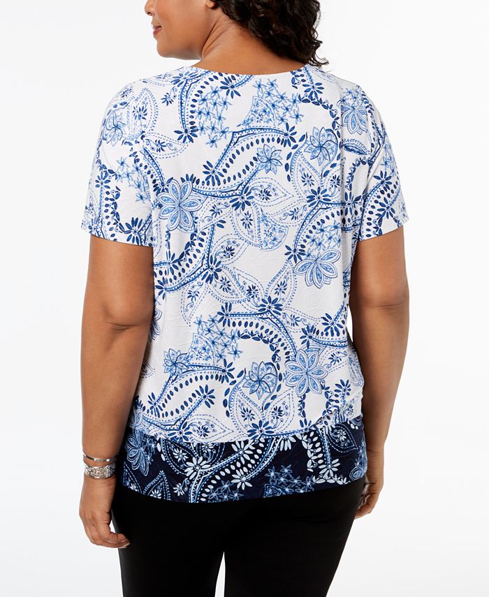 JM Collection Plus Size Printed Jacquard Top, Created for Macy's - Macy's