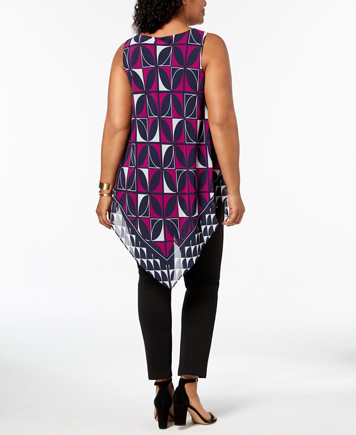 Alfani Plus Size Printed V-Hem Top, Created for Macy's - Macy's