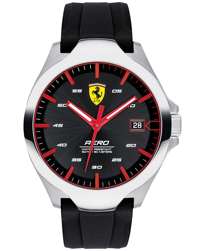 Ferrari Men's Aero Black Silcone Strap Watch 44mm - Macy's