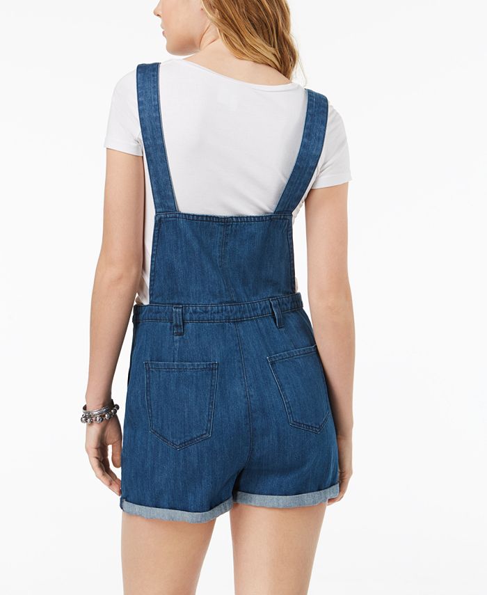 Tinseltown Juniors' Ripped Cotton Denim Shortalls - Macy's