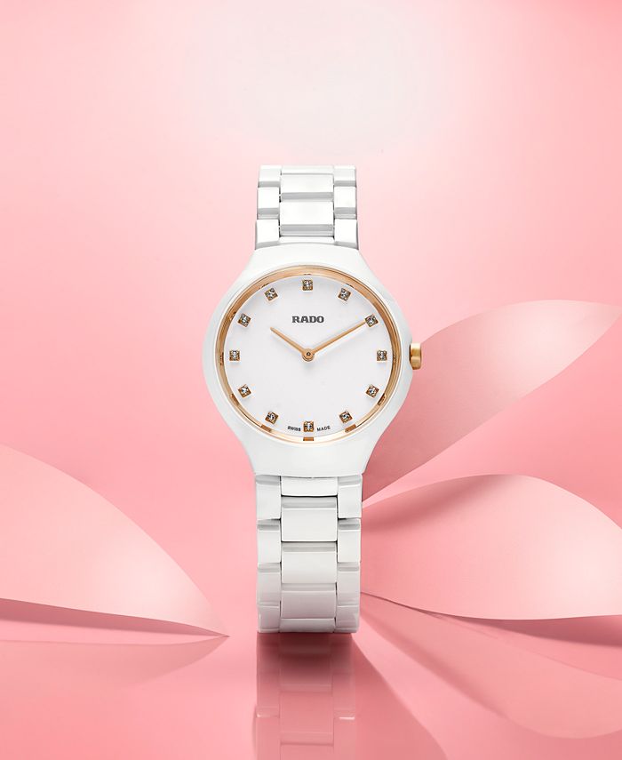 Rado Women's Swiss True Thinline Diamond-Accent White High-Tech Ceramic ...