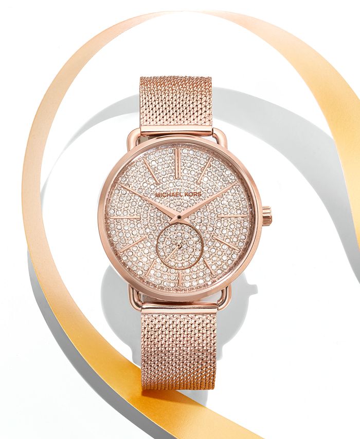 Michael Kors Women's Portia Rose Gold-Tone Stainless Steel Mesh ...