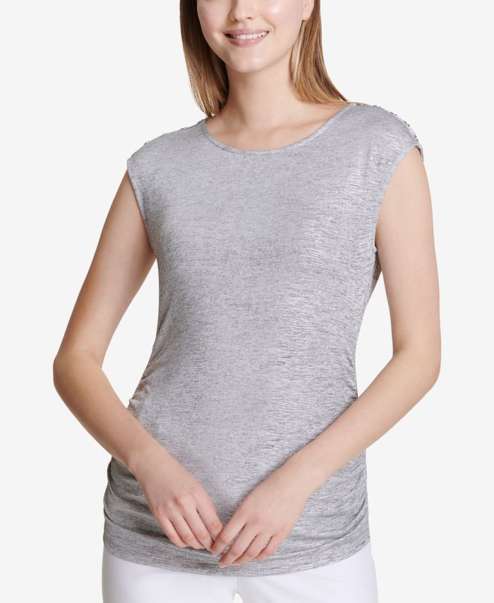 Calvin Klein Button-Shoulder Cap-Sleeve Top - Macy's