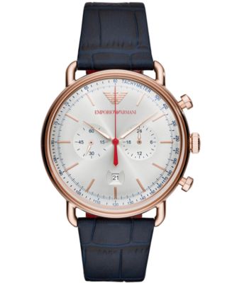 Emporio Armani Men's Chronograph Blue Leather Strap Watch 43mm - Macy's