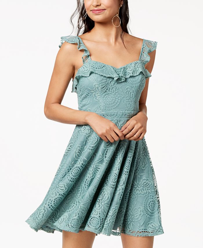 City Studios Juniors' Ruffled Lace Fit & Flare Dress - Macy's