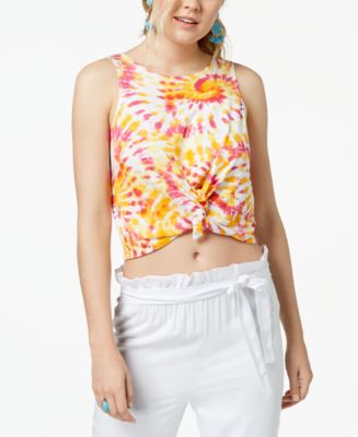 The Edit By Seventeen Juniors' Printed Knot-Front Cropped Tank Top ...