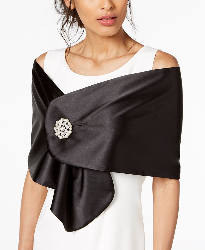 Adrianna Papell Satin Cape with Brooch - Macy's