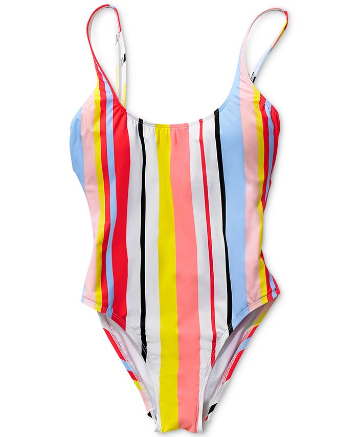 Bar III Bold Stripe High-Leg Low-Back Cheeky One-Piece High-Leg ...