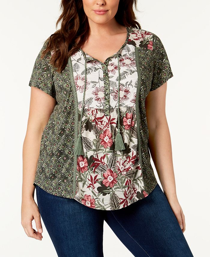 Style And Co Plus Size Mixed Print Peasant Top Created For Macys Macys