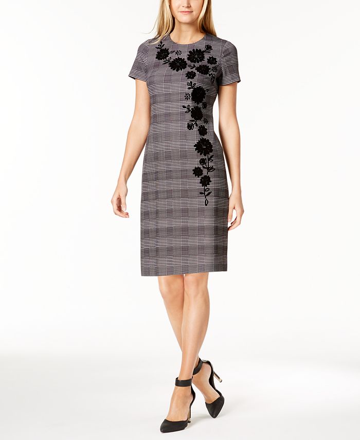 Calvin Klein Flocked Houndstooth Sheath Dress - Macy's
