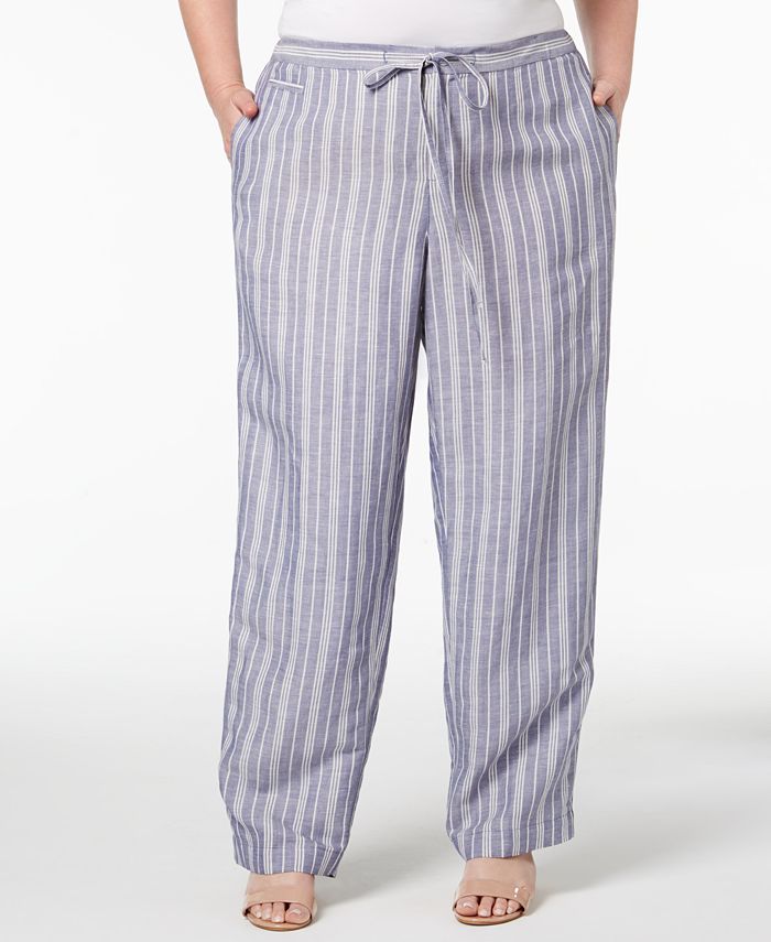 Anne Klein Plus Size Striped Drawstring Pants - Macy's