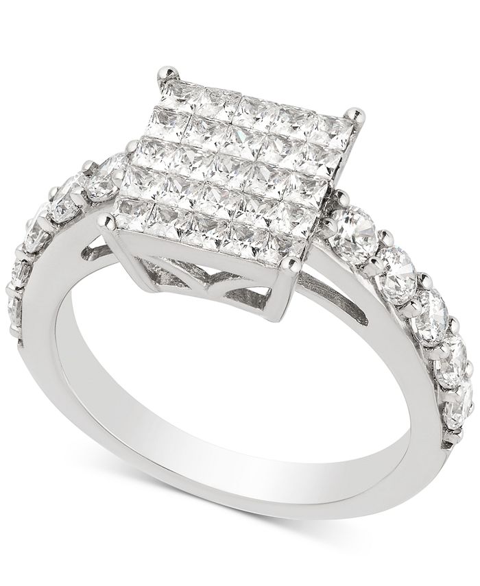 Macy's Diamond Princess Cluster Engagement Ring (1-1/2 ct. t.w.) in 14k ...