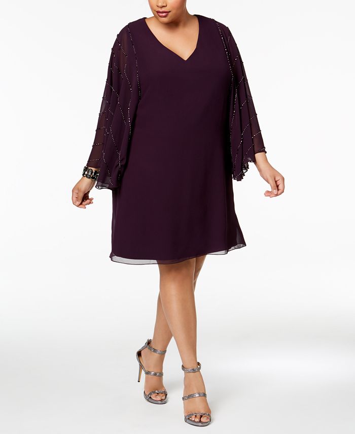 Betsy & Adam Plus Size Embellished-Sleeve Shift Dress - Macy's