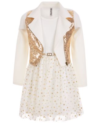 Beautees Big Girls 2-Pc. Sequin Moto Jacket & Glitter Dot-Print Dress ...