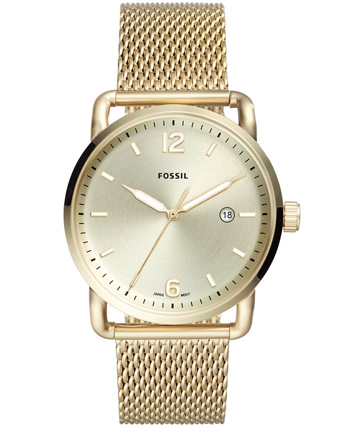 Fossil Men's Commuter Gold-Tone Stainless Steel Mesh Bracelet Watch ...
