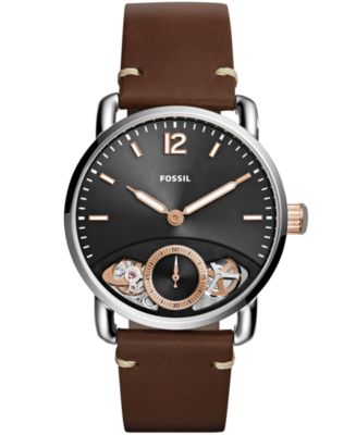 Fossil Men's Commuter Twist Brown Leather Strap Watch 42mm - Macy's