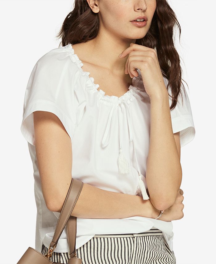 Lauren Ralph Lauren Ruched-Neck Cotton Top - Macy's