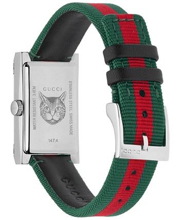 Gucci Women's Swiss G-Frame Green-Red-Green Nylon Strap Watch 21x34mm ...