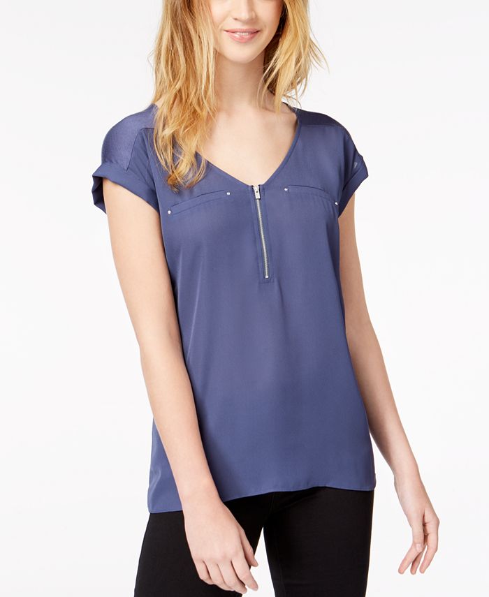BCX Juniors' Zip-Detail Contrast Top - Macy's
