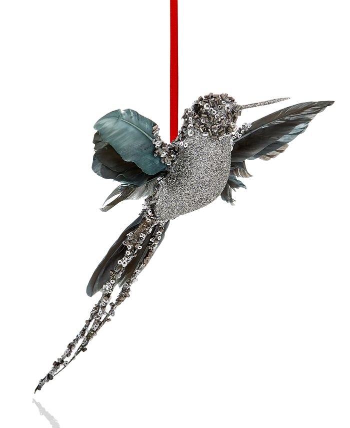 Holiday Lane Gray Glitter Bird Ornament, Created for Macy's - Macy's