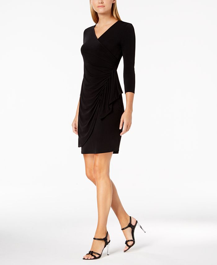 Calvin Klein Ruched Ruffled Faux-Wrap Dress - Macy's