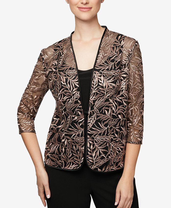 Alex Evenings Embroidered 3/4-Sleeve Jacket & Top Set - Macy's