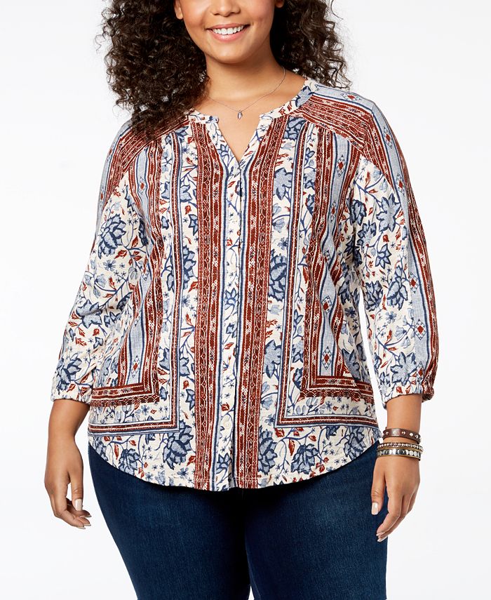 Style And Co Plus Size Mixed Print Peasant Top Created For Macys Macys